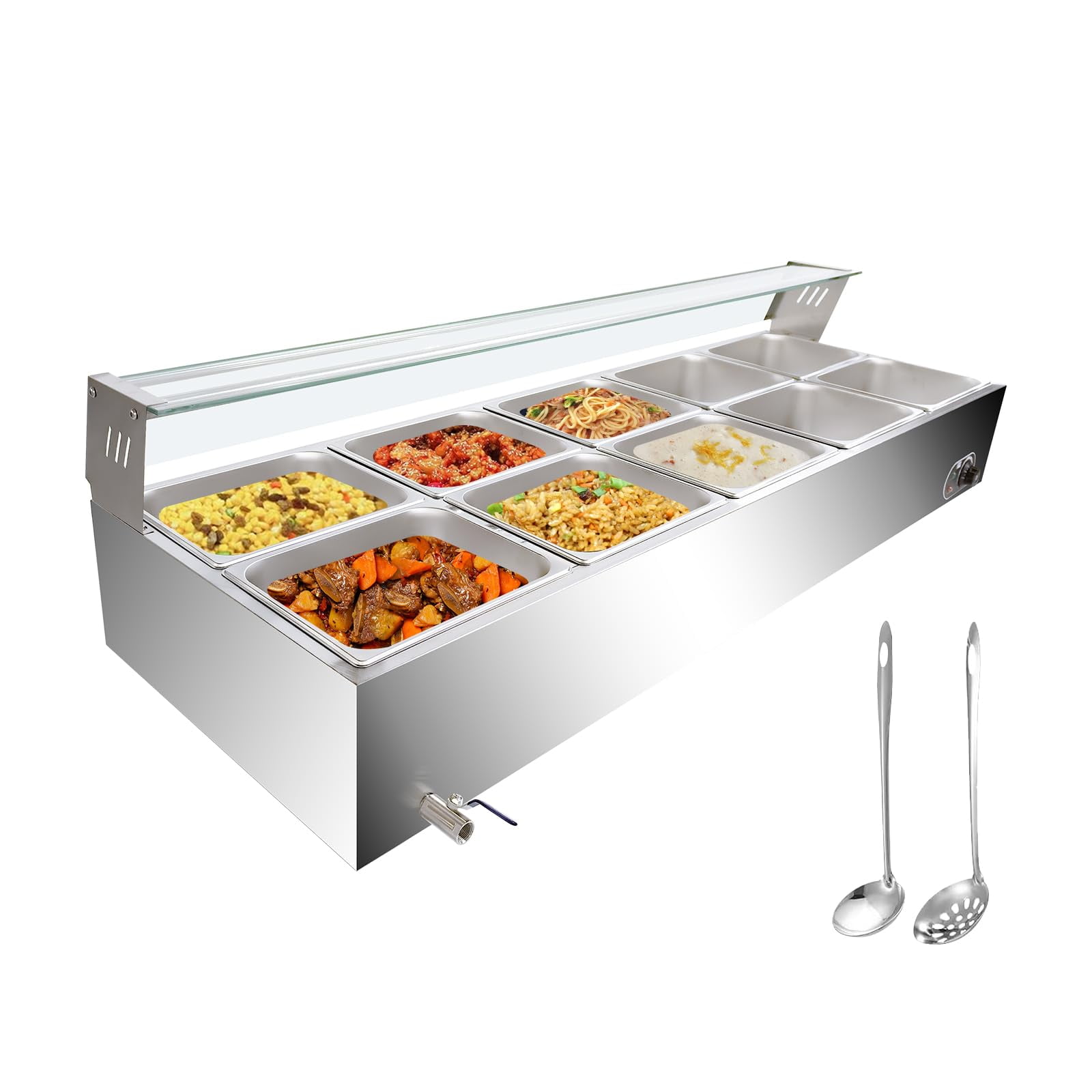 3/6/10 Pan Commercial Food Warmer, Electric Bain Marie with 6" Deep ...