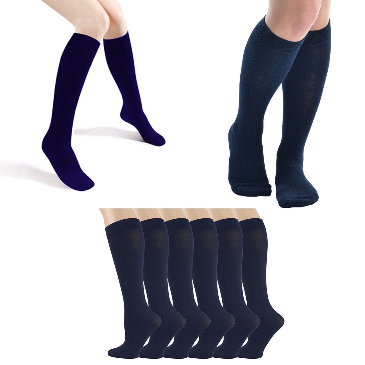 3 6 12 Pair Lot Women Girl Long Knee High Basic School Uniform Socks ...