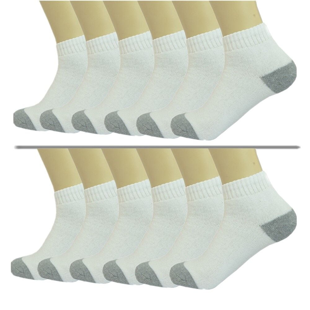 3 6 12 Pairs Ankle Quarter Crew Mens Sport Socks White 2 Tones Cotton ...