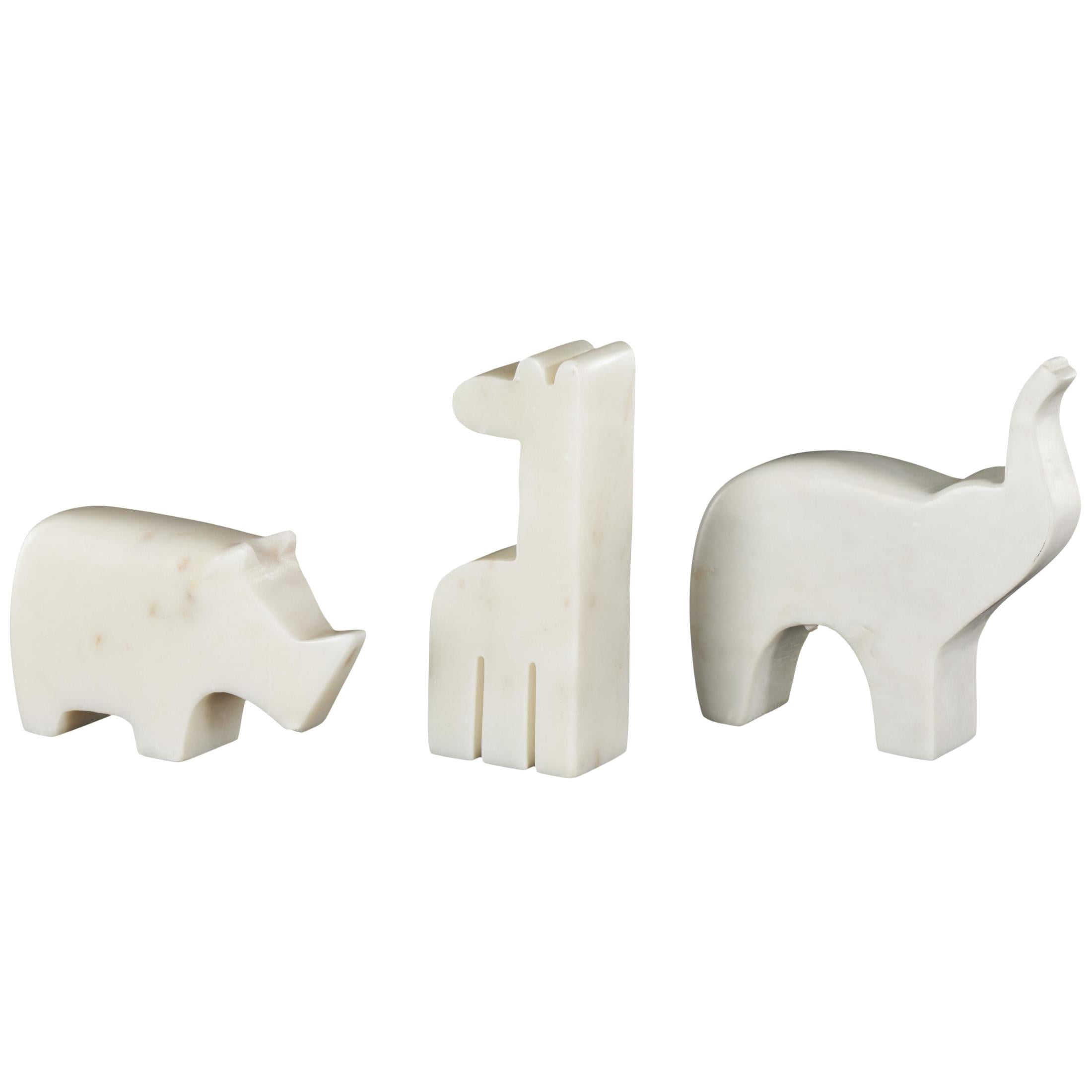 3",6",3"H Cream Marble Small Abstract Rounded Safari Animals Sculpture ...