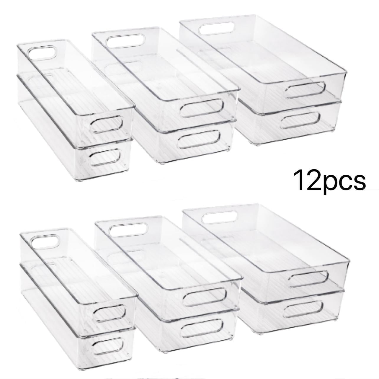 12 Pack Refrigerator Organizer Bins, 3 Sizes Stackable Clear Pantry ...