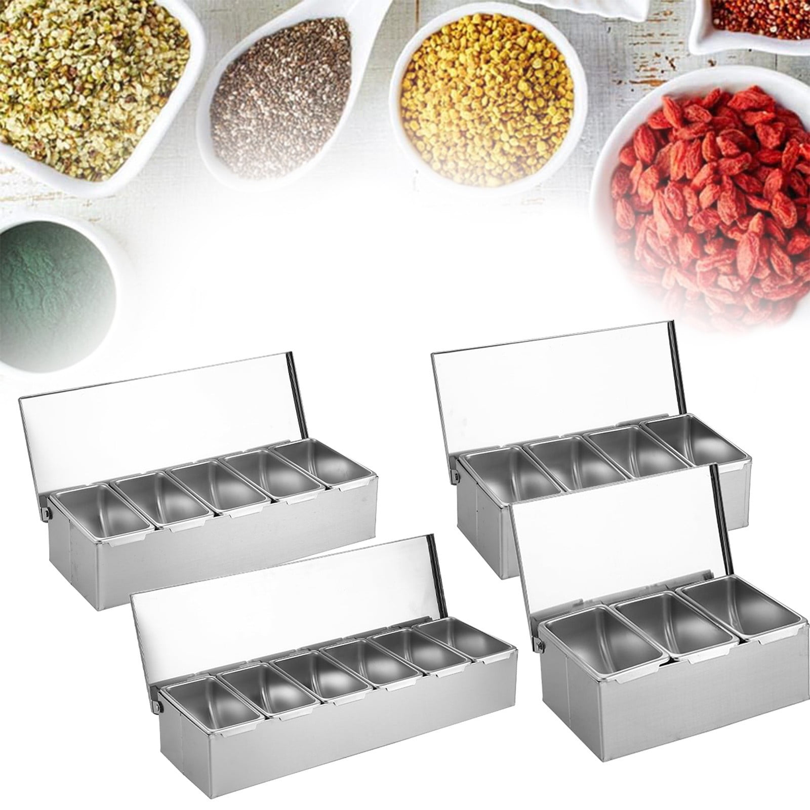 3-6 Compartment Stainless Topping Tray, Reusable Condiment Dispenser ...