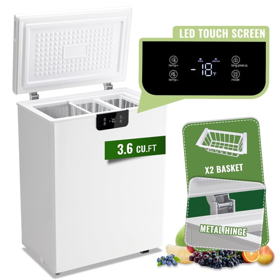 3.6 Cu.ft Chest Mini Freezer with Digital LED Thermostat Deep Freezer ...