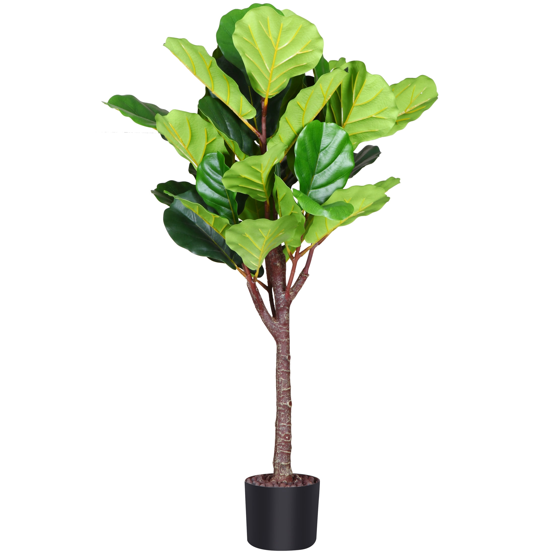 3.6 FT Green Artificial Tree Ficus pandurata Hance in Pot, Faux Plastic ...
