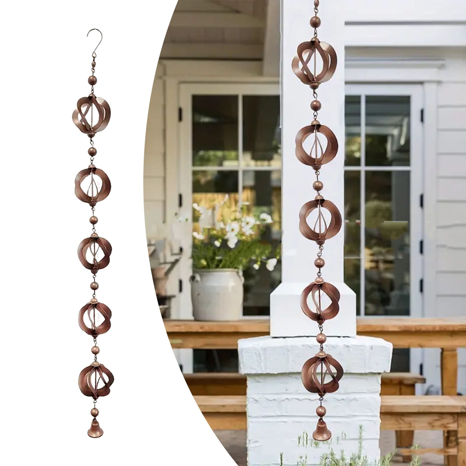 3.6 FT Rain Chain, Iron Rain Chain with Bell for Gutters, Decorative ...