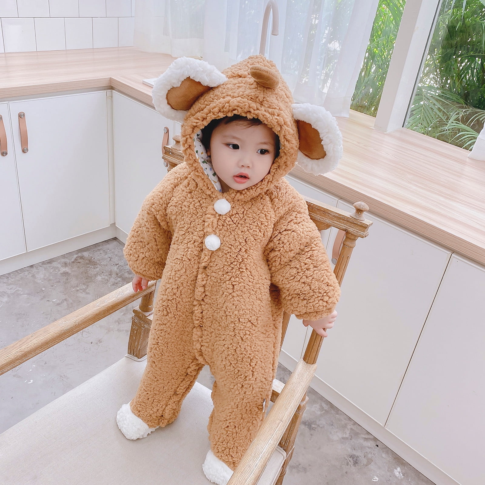 3-6 Months Fleece Baby Bunting Bodysuit – Infant One Piece Kids Hooded Romper Outerwear Toddler ...