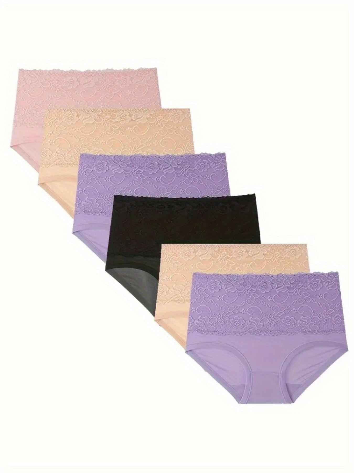 3/6 Pack Women's Plus Size Lace Panties High Waist Tummy Control Cotton ...