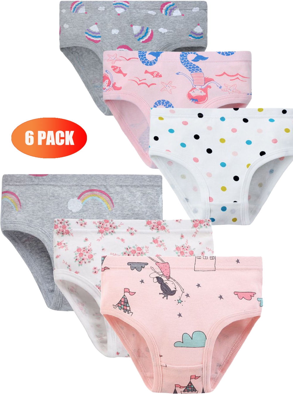3-6 Packs Little Girl Underwear Toddler Panties Big Kids Undies Soft ...