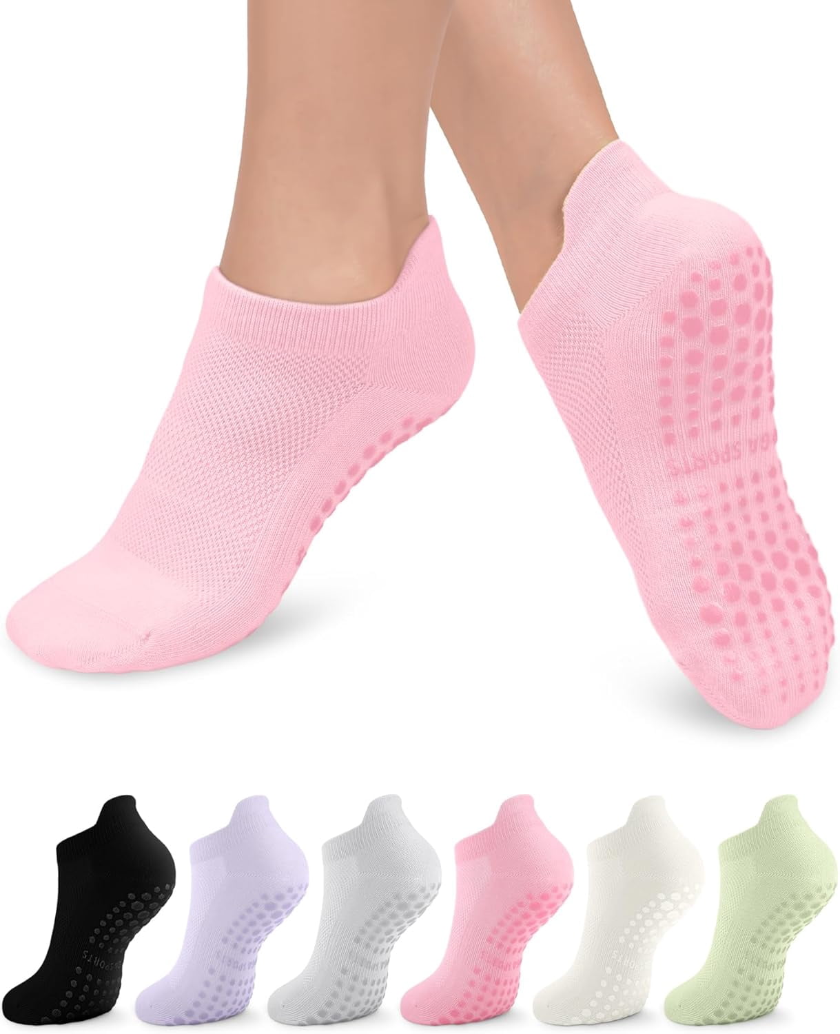 3/6 Pairs Grip Pilates Socks for Women, Non-slip Yoga Athletic Socks ...