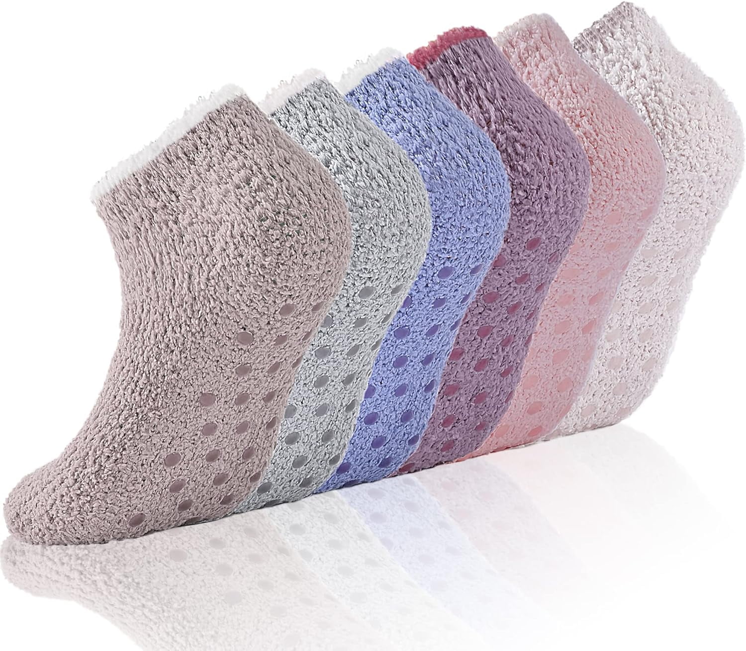 3/6 Pairs Non Slip Hospital Socks for Women Fluffy Fuzzy Slipper Socks ...