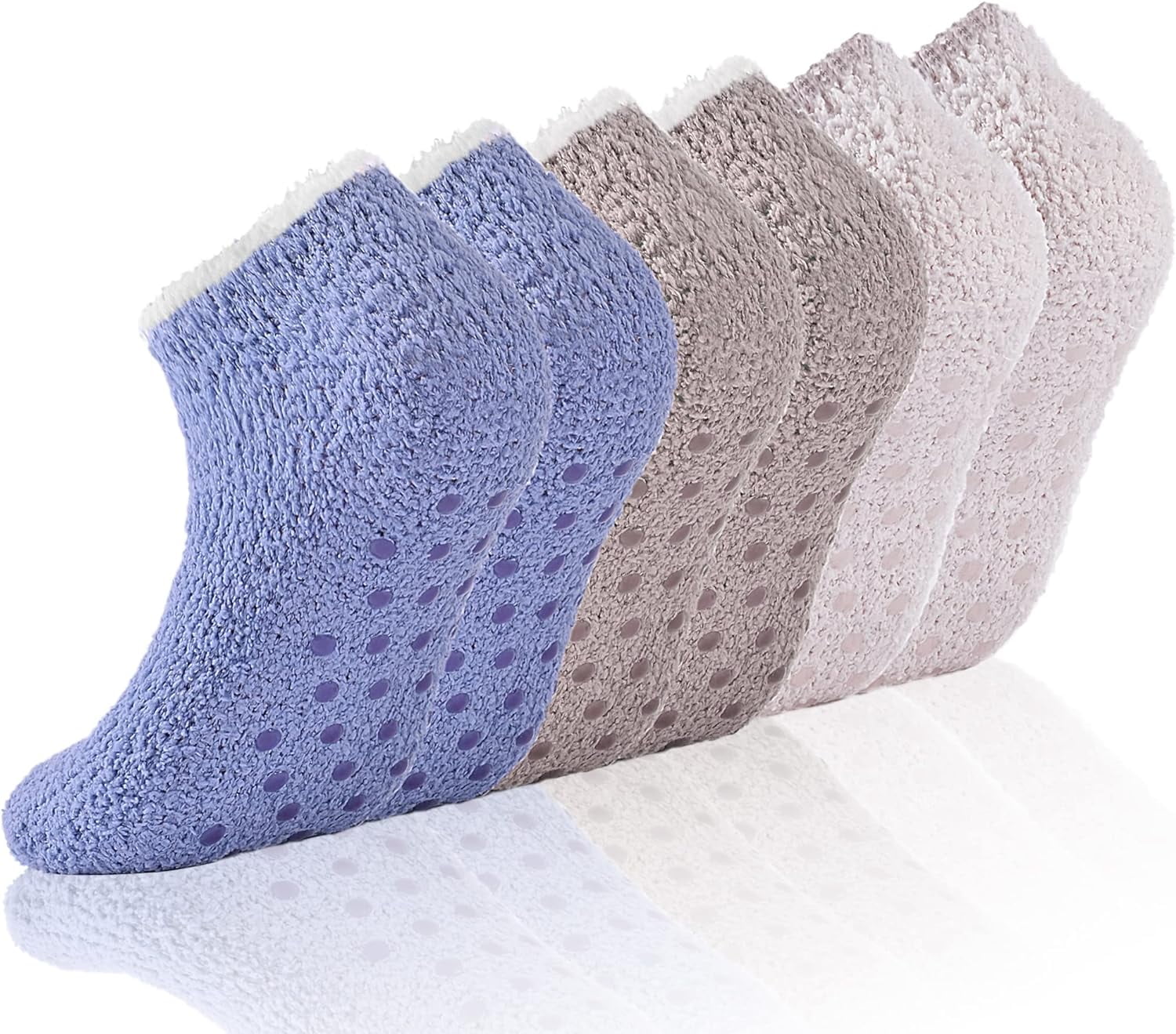 3/6 Pairs Non Slip Hospital Socks for Women Fluffy Fuzzy Slipper Socks ...