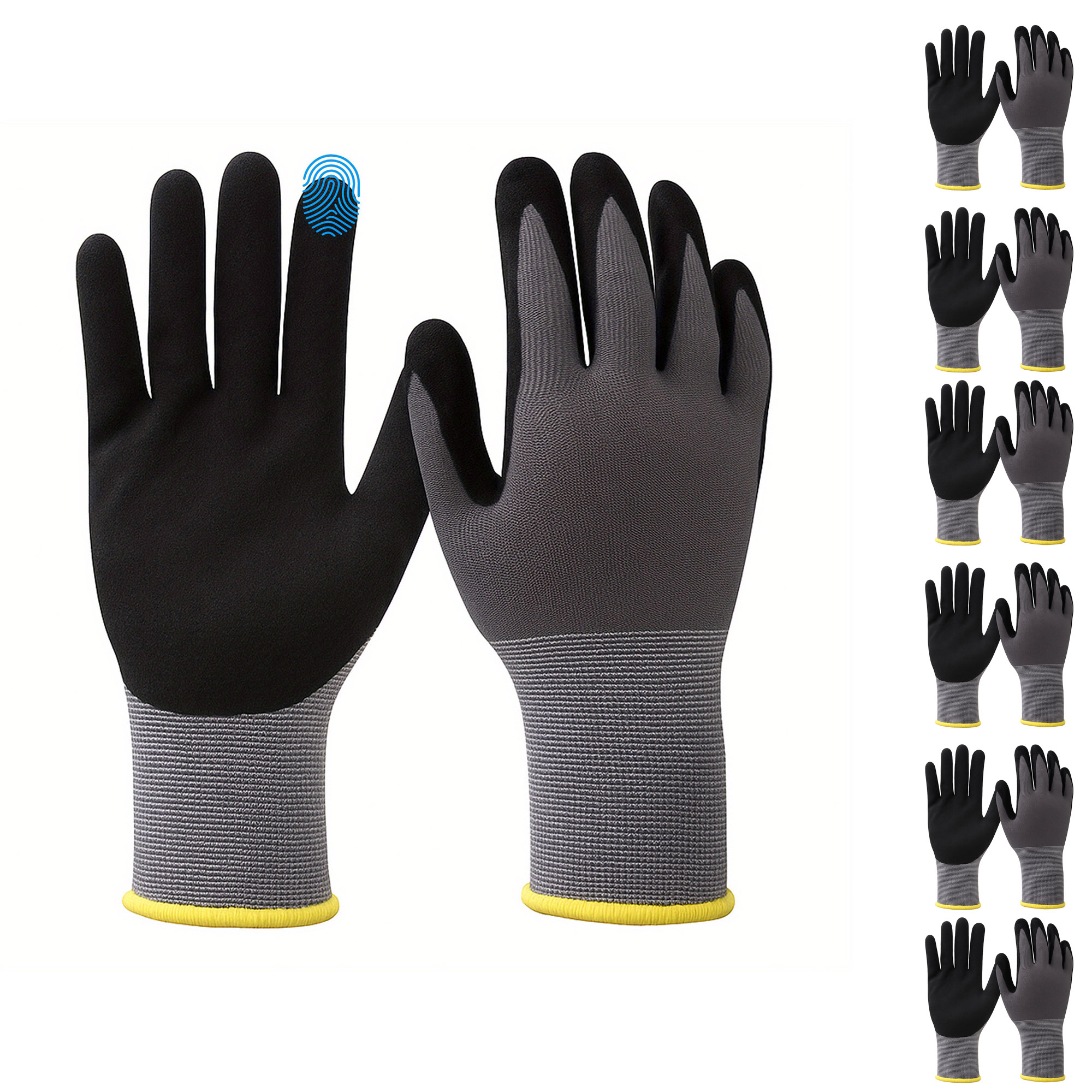 3/6 Pairs Nylon Lycra Gloves with Nitrile Coating, Sanded Finish for ...