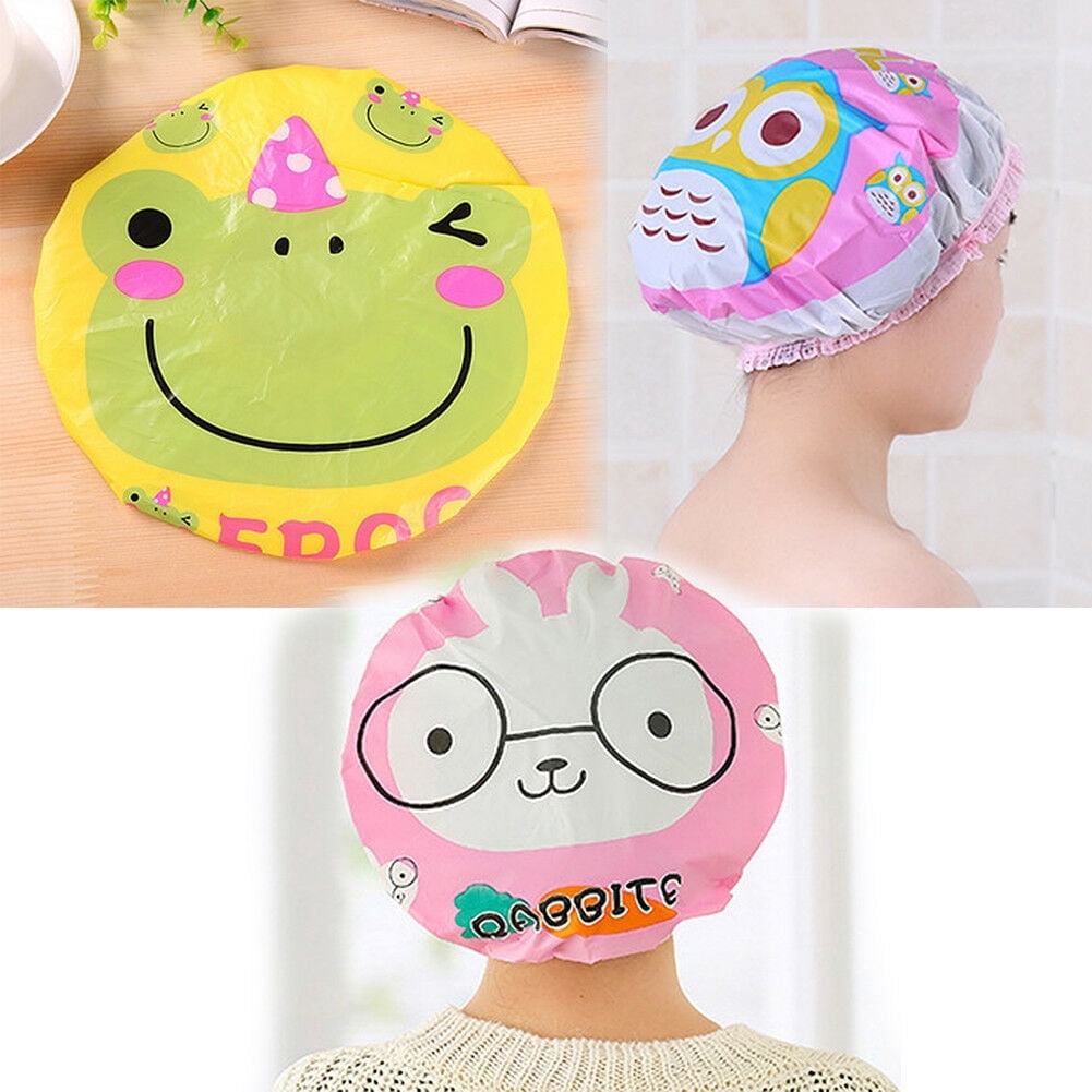 3 Pcs Women Shower Cap Waterproof Elastic Bath Hat Cleaning Hat Cute ...