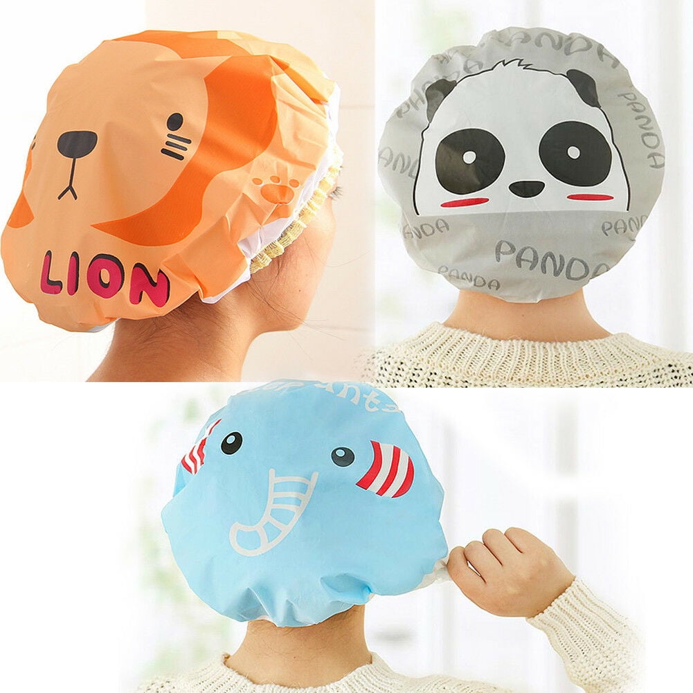 3-6 Pcs Women Shower Cap Waterproof Elastic Bath Hat Cleaning Hat Cute ...