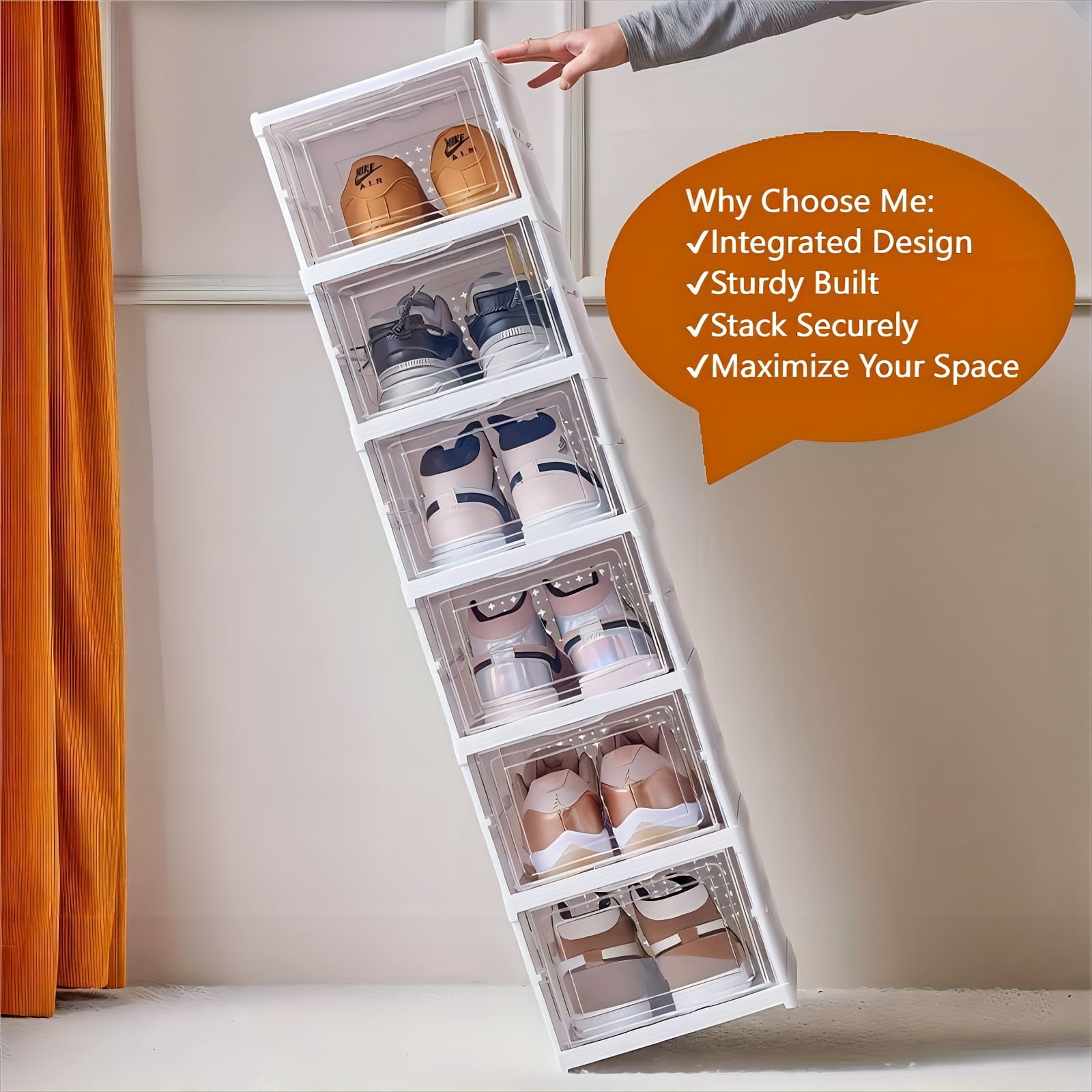 3/6-Tier Drop Front Shoe Storage Box, Stackable Organizer with Clear ...