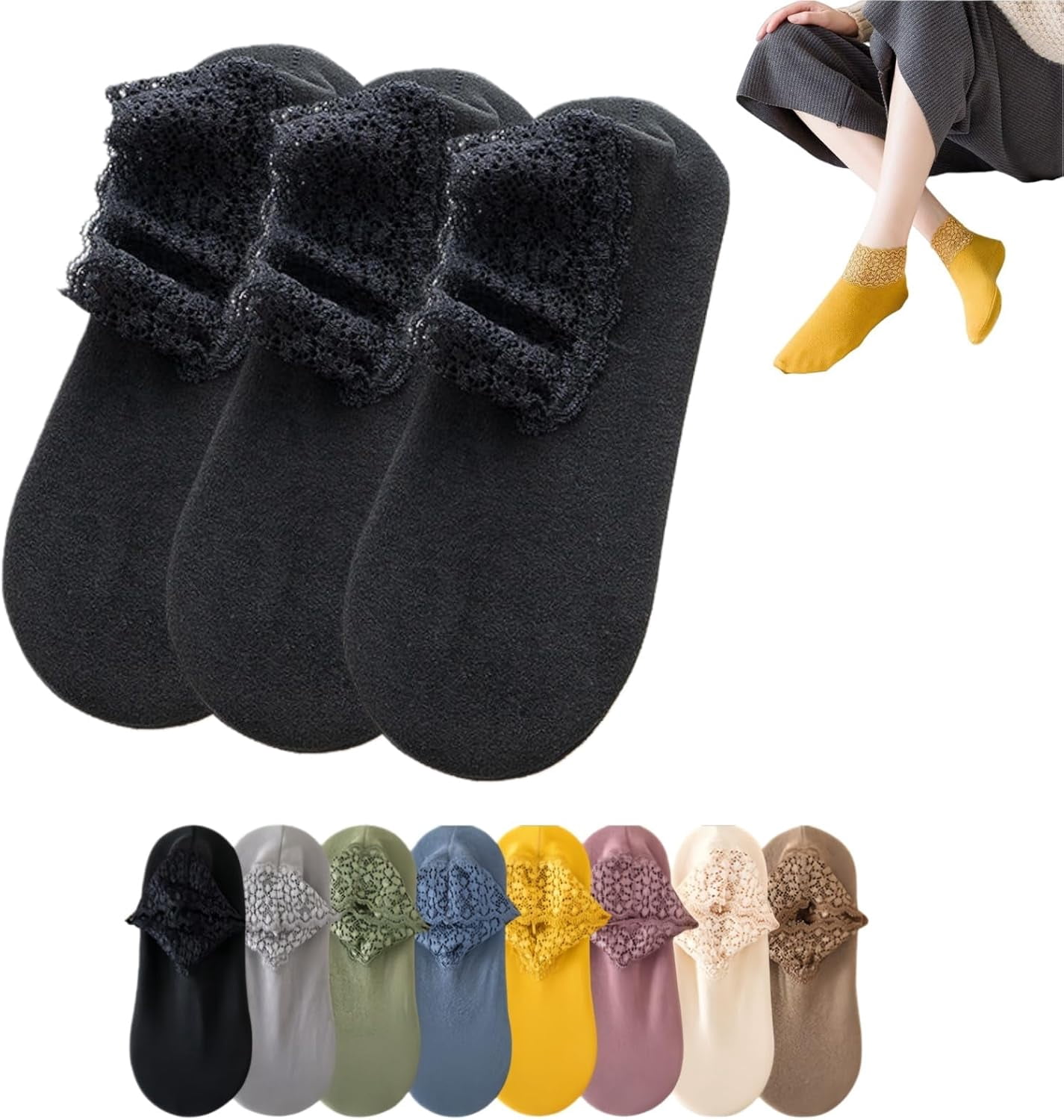 3/6 pairs of stylish lace thermal stockings, warm and non-slip fleece ...