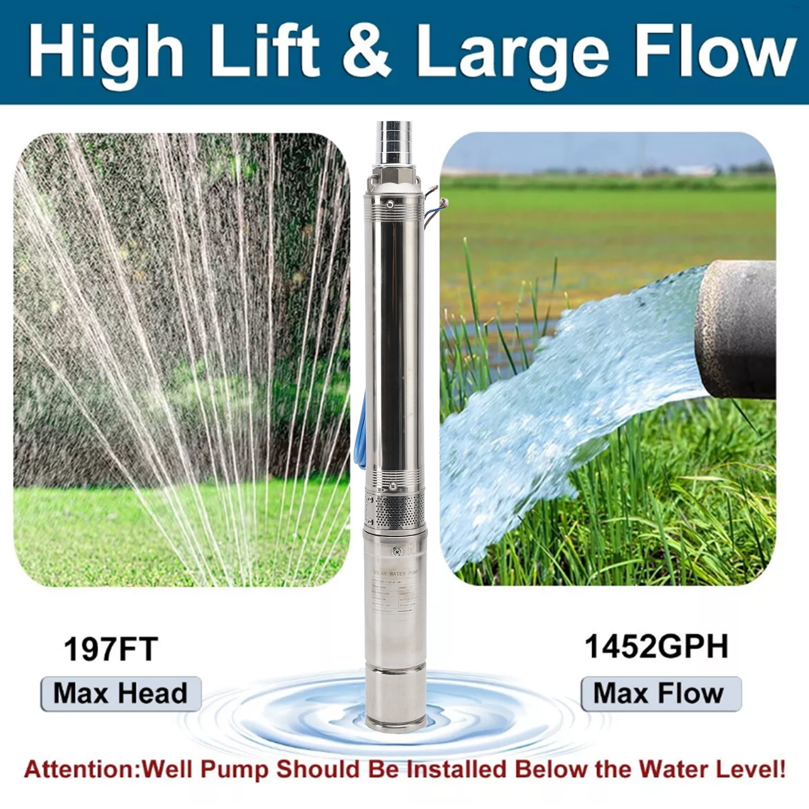 3" 600W Solar Pump Submersible Pump Bore DC 48V Impeller Pump + MPPT ...