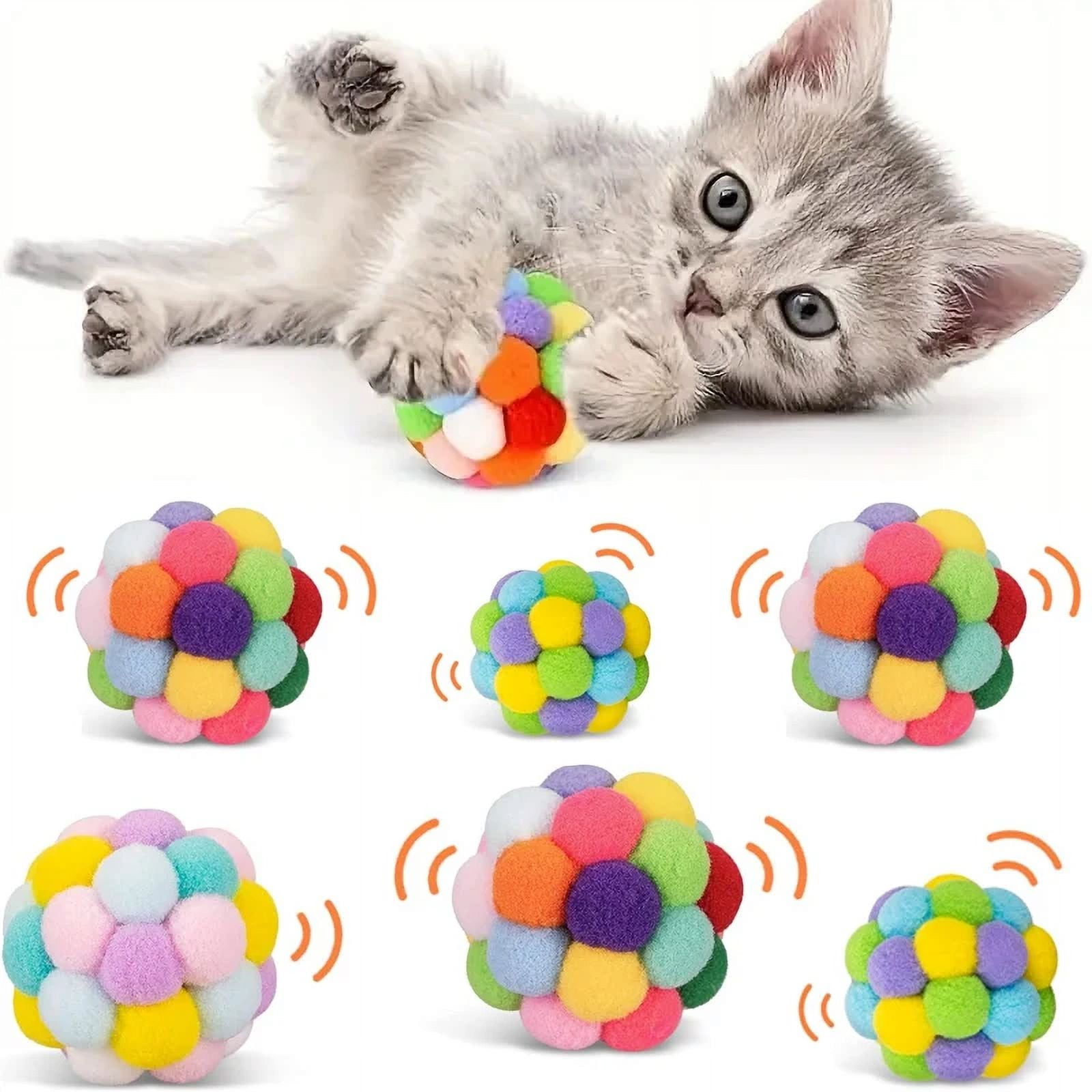 3/60pcs Cat Toys Balls with Bells , Color Cat Pom Pom Balls,Tinsel ...