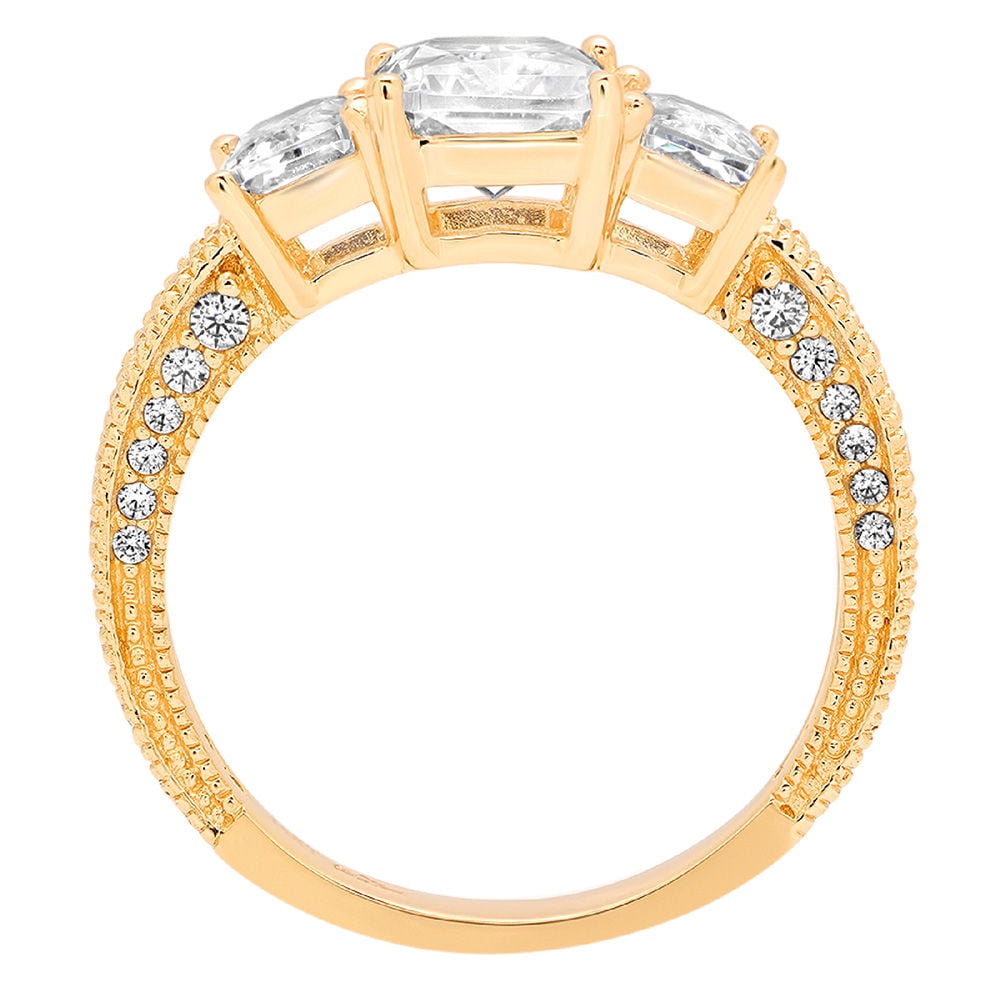 3.61 ct Emerald Cut Moissanite Three-Stone Engagement Ring for Women in 18K Yellow Gold ...
