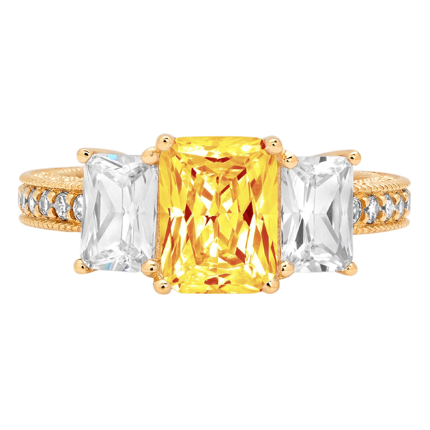 3.61 ct Emerald Cut Natural Citrine 3 Stone 18K Yellow Gold Womens ...