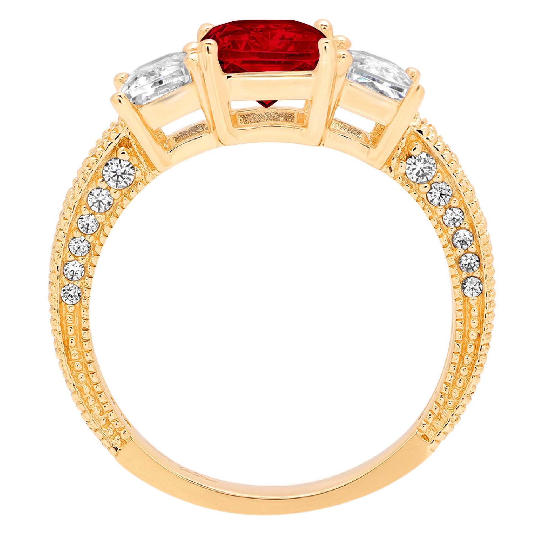 3.61 ct Emerald Cut Natural Garnet Three-Stone Engagement Ring for Women in 14K Yellow Gold ...