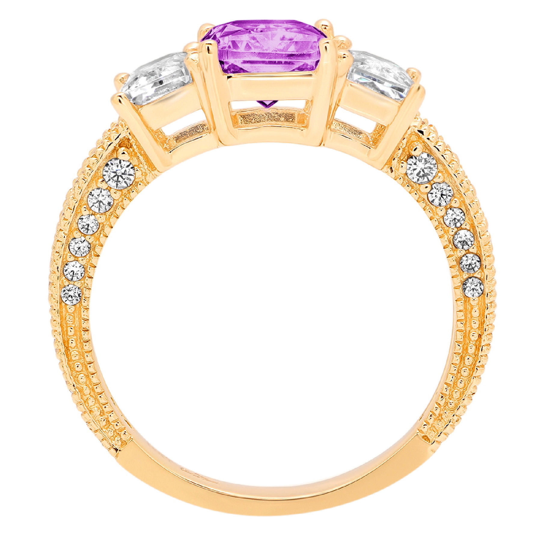 3.61 ct Emerald Cut Simulated Alexandrite Three-Stone Engagement Ring for Women in 18K Yellow ...