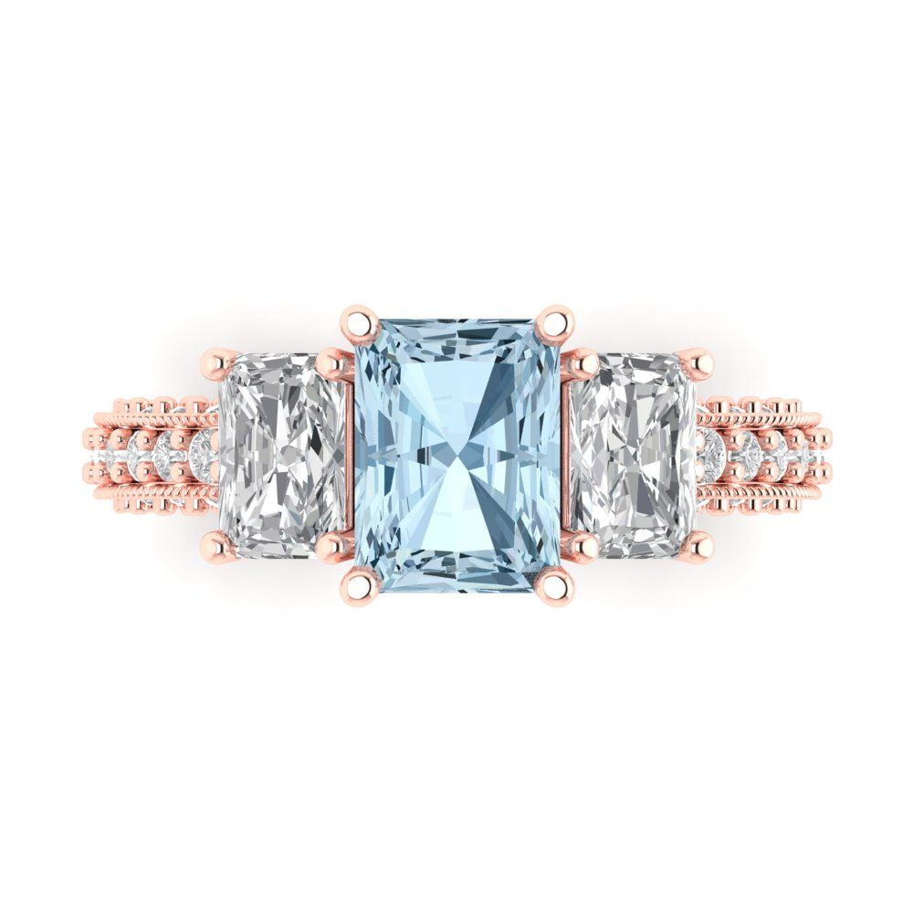 3.61 ct Emerald Cut Simulated Blue Diamond Three-Stone Engagement Ring ...
