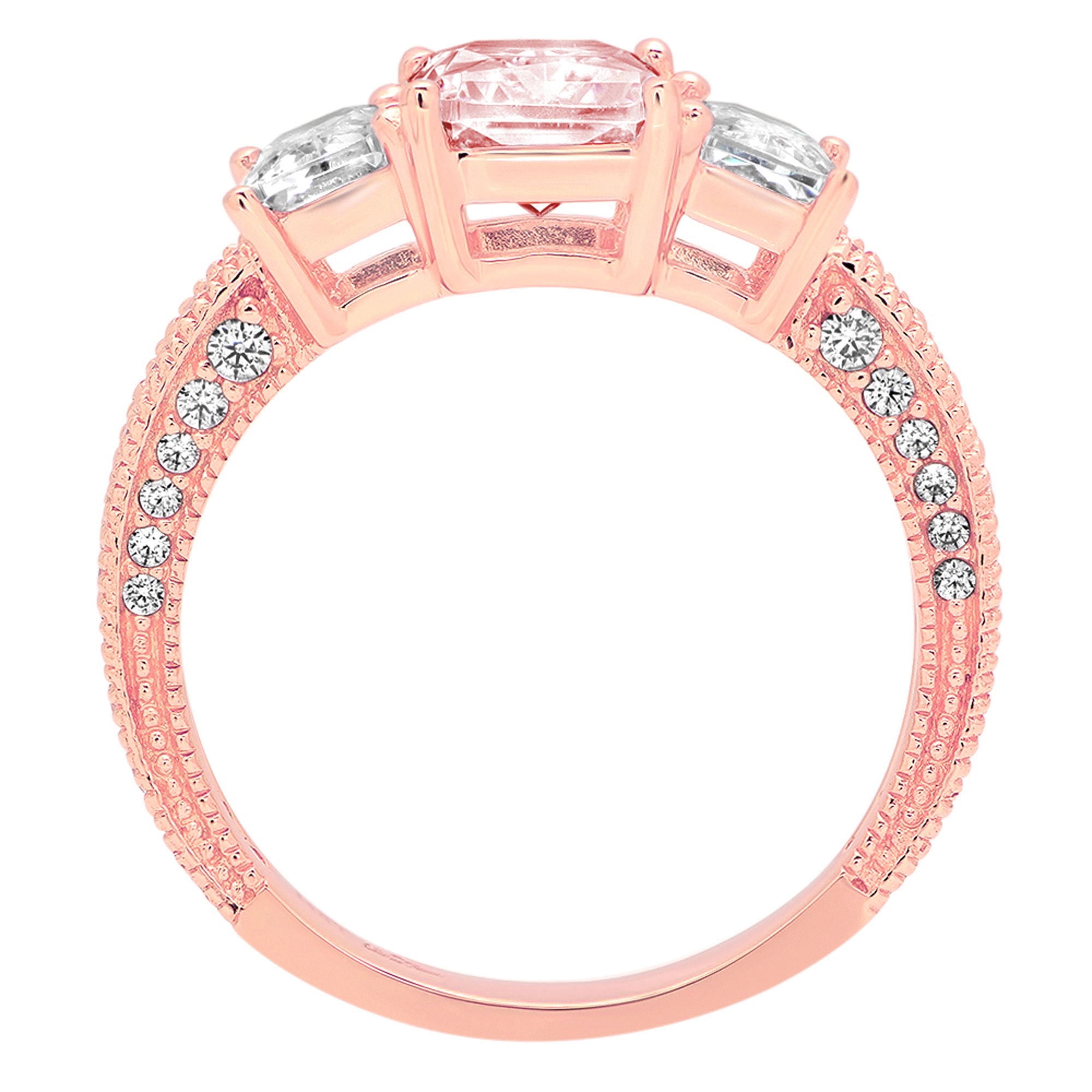 3.61 ct Emerald Cut Simulated Pink Diamond Three-Stone Engagement Ring ...