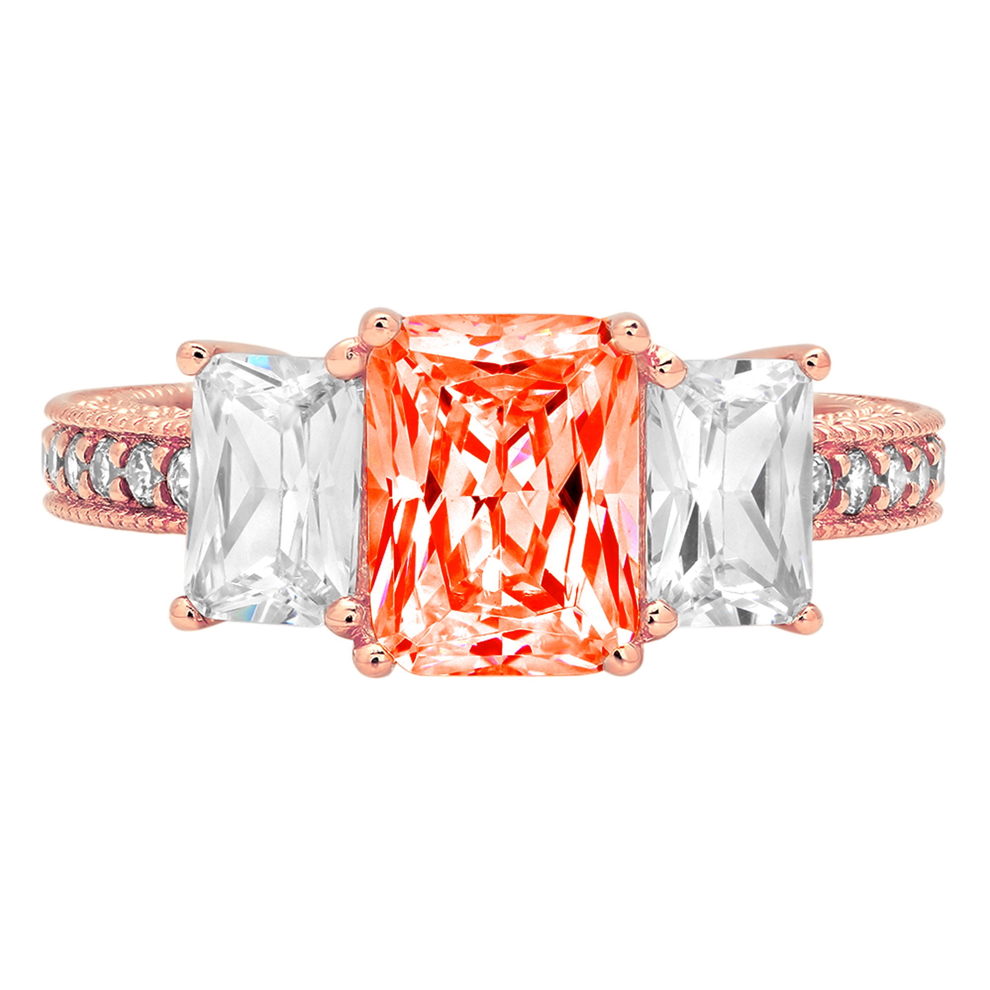 3.61 ct Emerald Cut Simulated Red Diamond 3 Stone 18K Rose Gold Womens Engagement Ring - Walmart.com