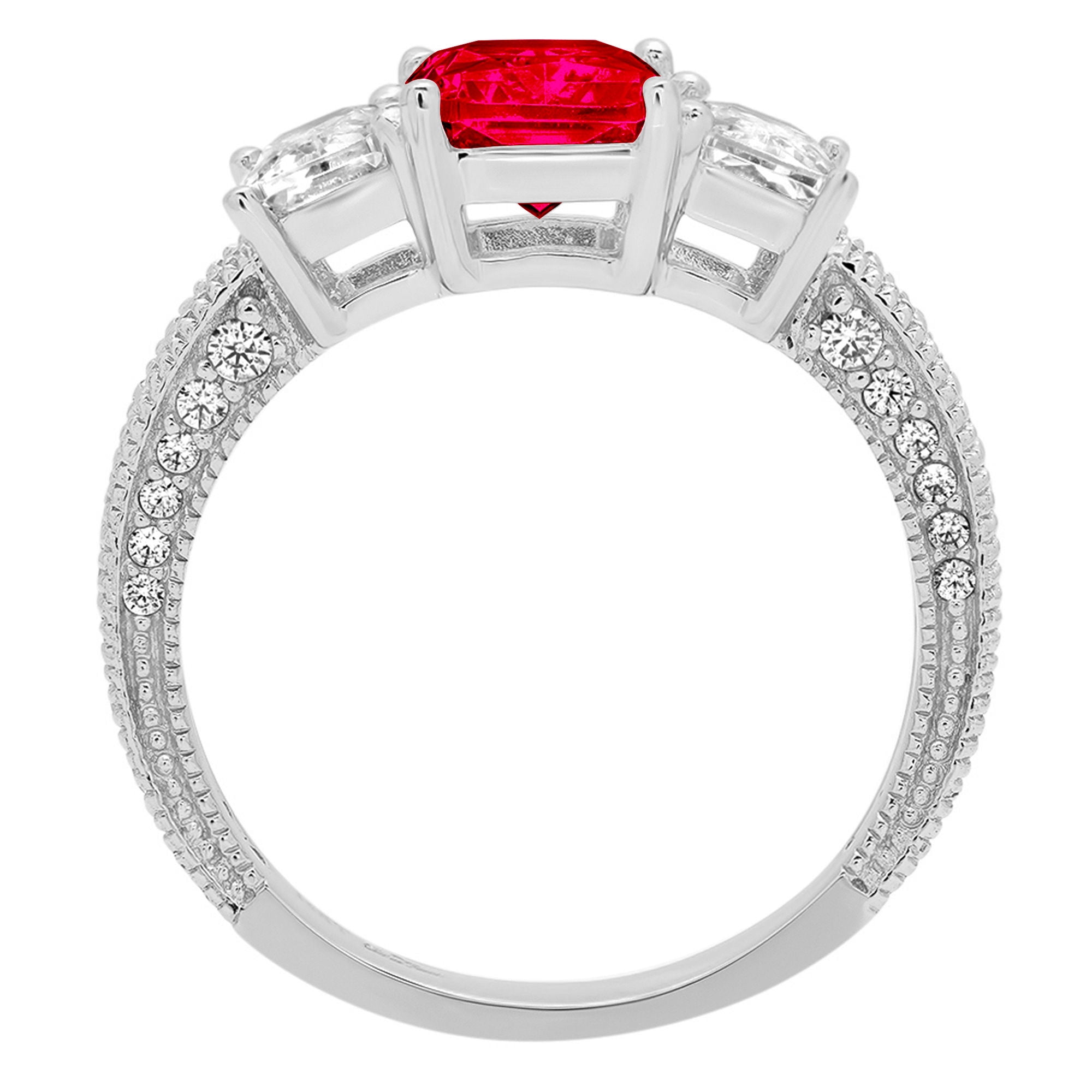 3.61 ct Emerald Cut Simulated Ruby Three-Stone Engagement Ring for ...