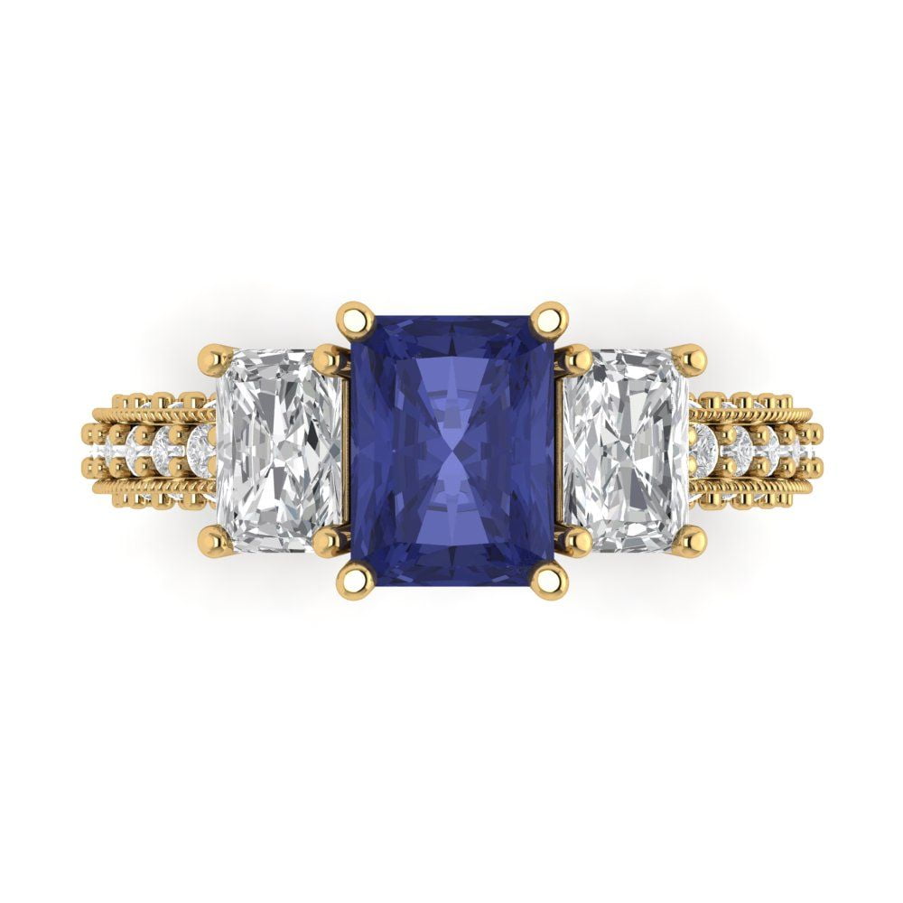 Clara Pucci 14K Yellow Gold Solid Gold Tanzanite Three-Stone ...