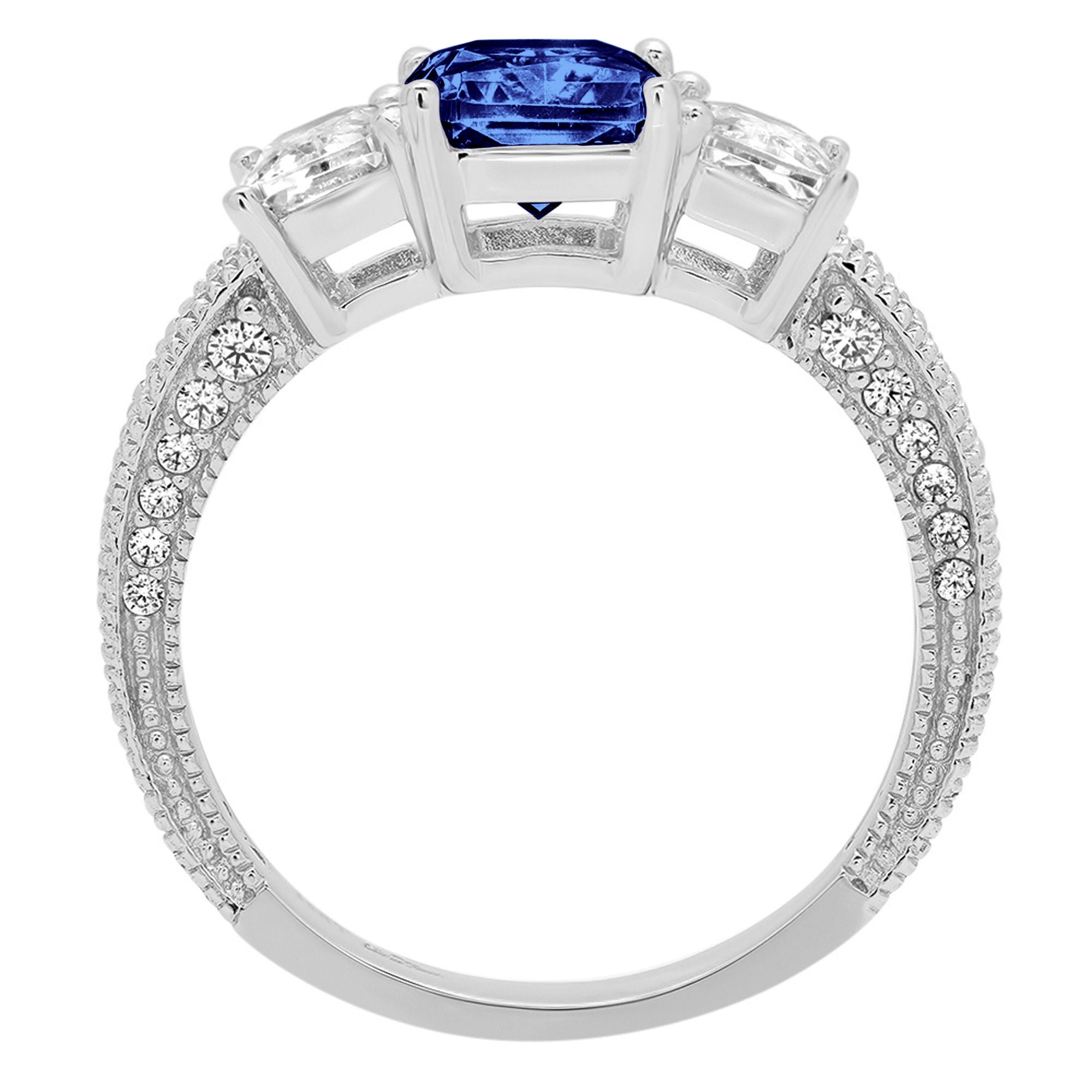 3.61 ct Emerald Cut Simulated Tanzanite Three-Stone Engagement Ring for ...
