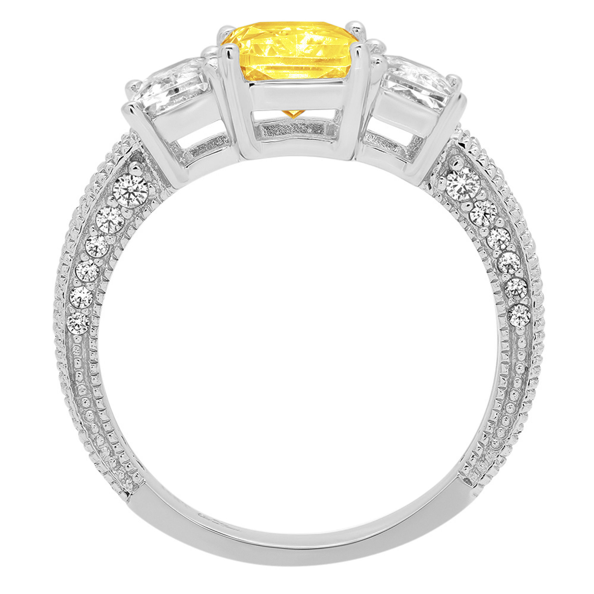 3.61 ct Emerald Cut Simulated Yellow Diamond Three-Stone Engagement ...