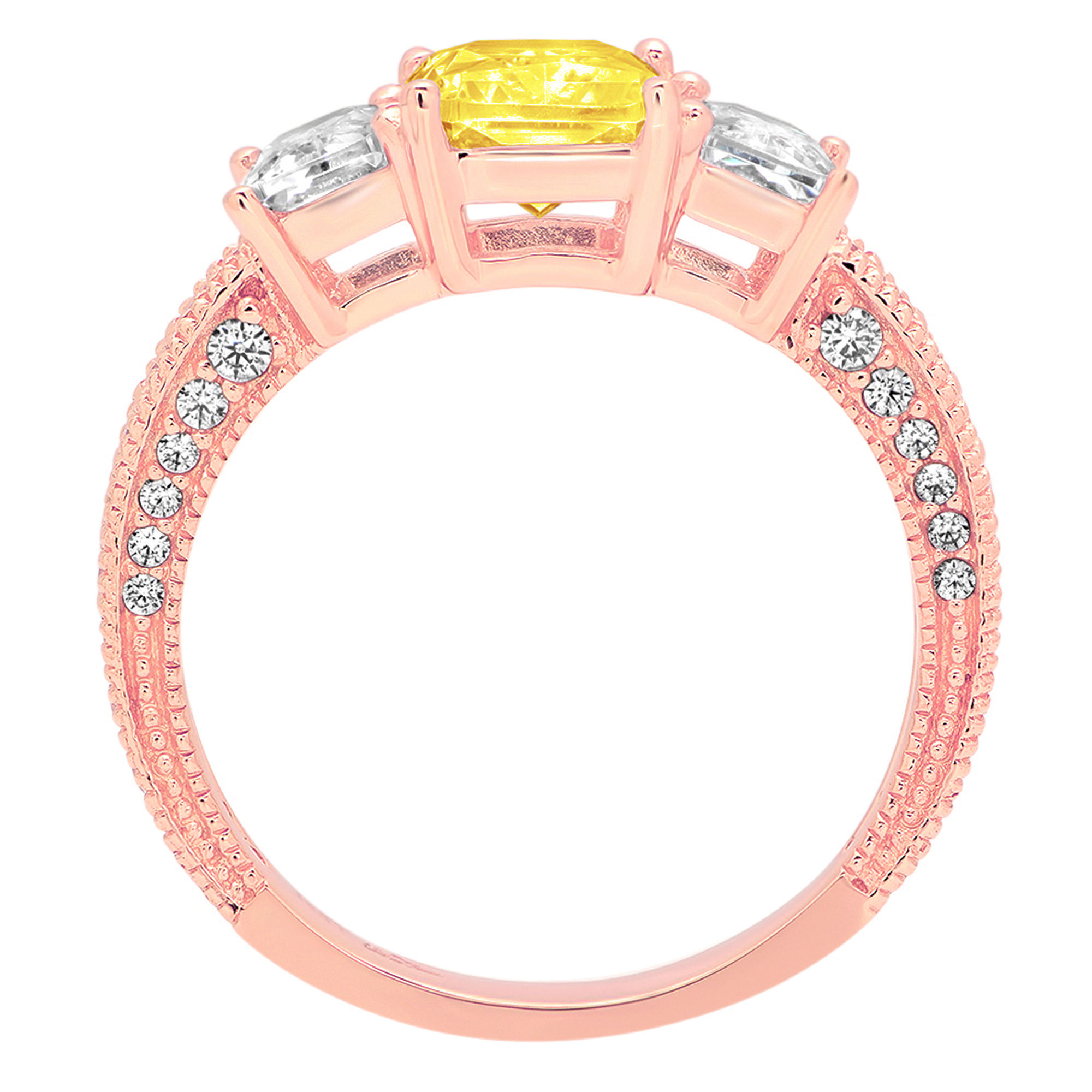 3.61 ct Emerald Cut Simulated Yellow Diamond Three-Stone Engagement ...
