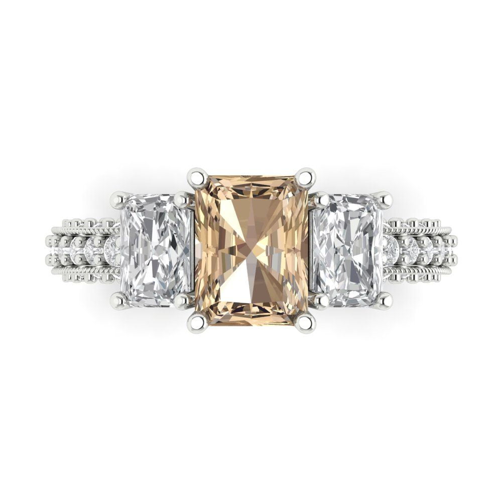 3.61 ct Emerald Cut Yellow Moissanite 3 Stone 14K White Gold Womens Engagement Ring - Walmart.com