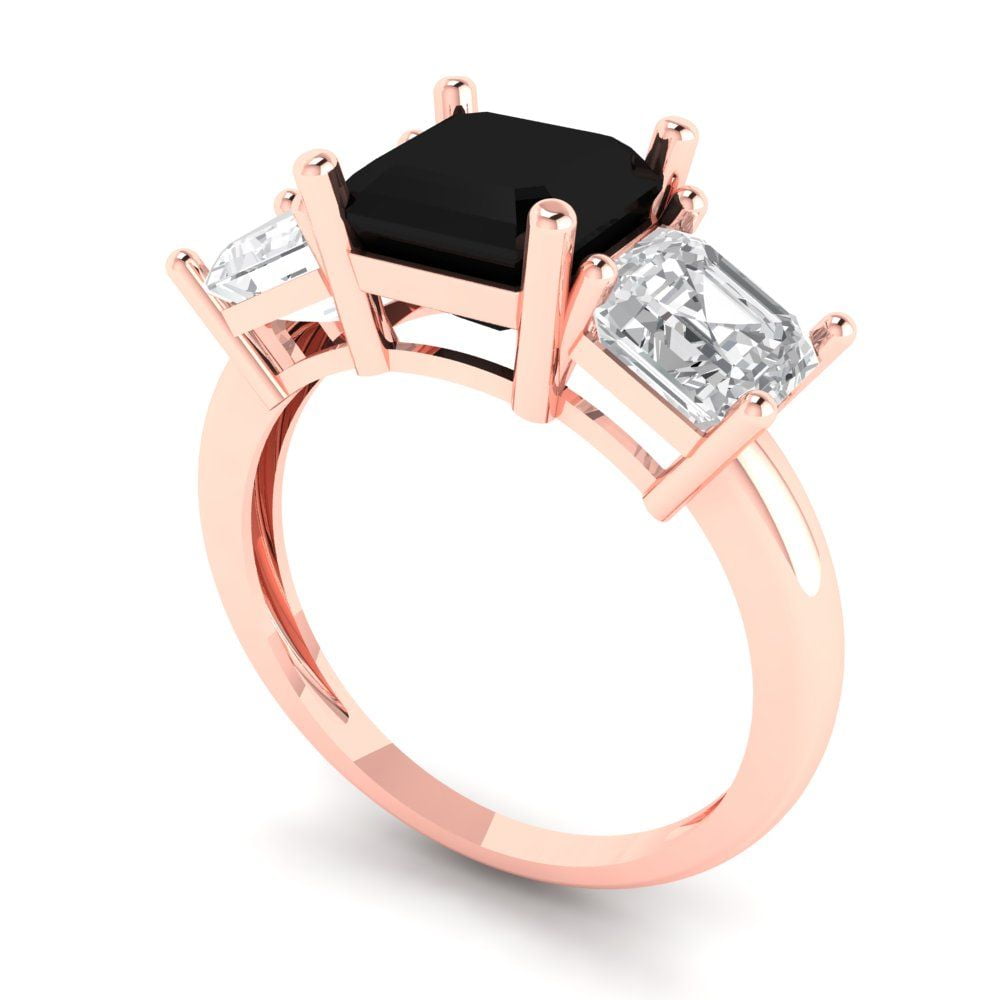 3.61ct emerald cut black natural onyx 14k pink rose gold engraving statement Bridal Wedding ...