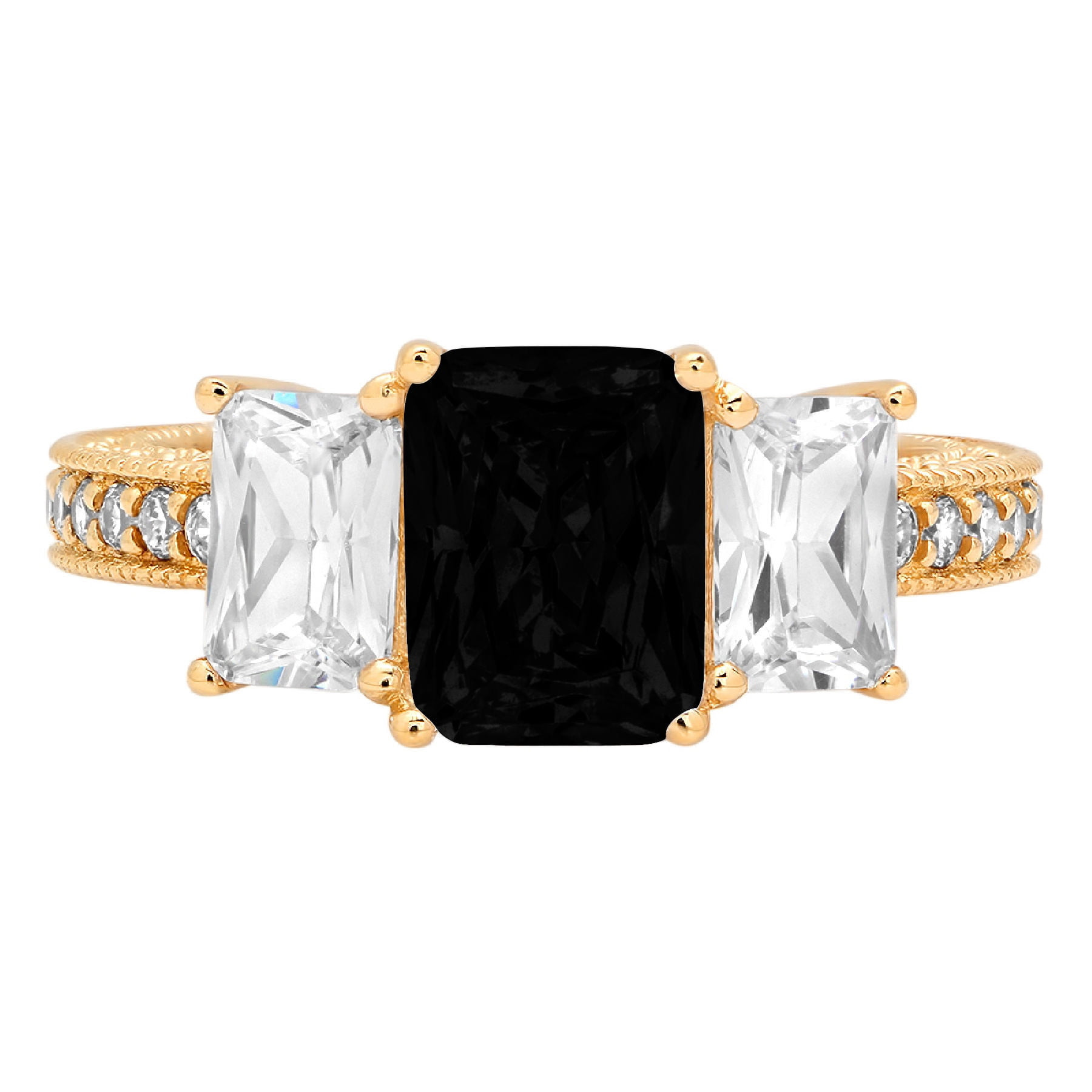 3.61ct emerald cut black natural onyx 14k yellow gold engraving statement anniversary engagement ...
