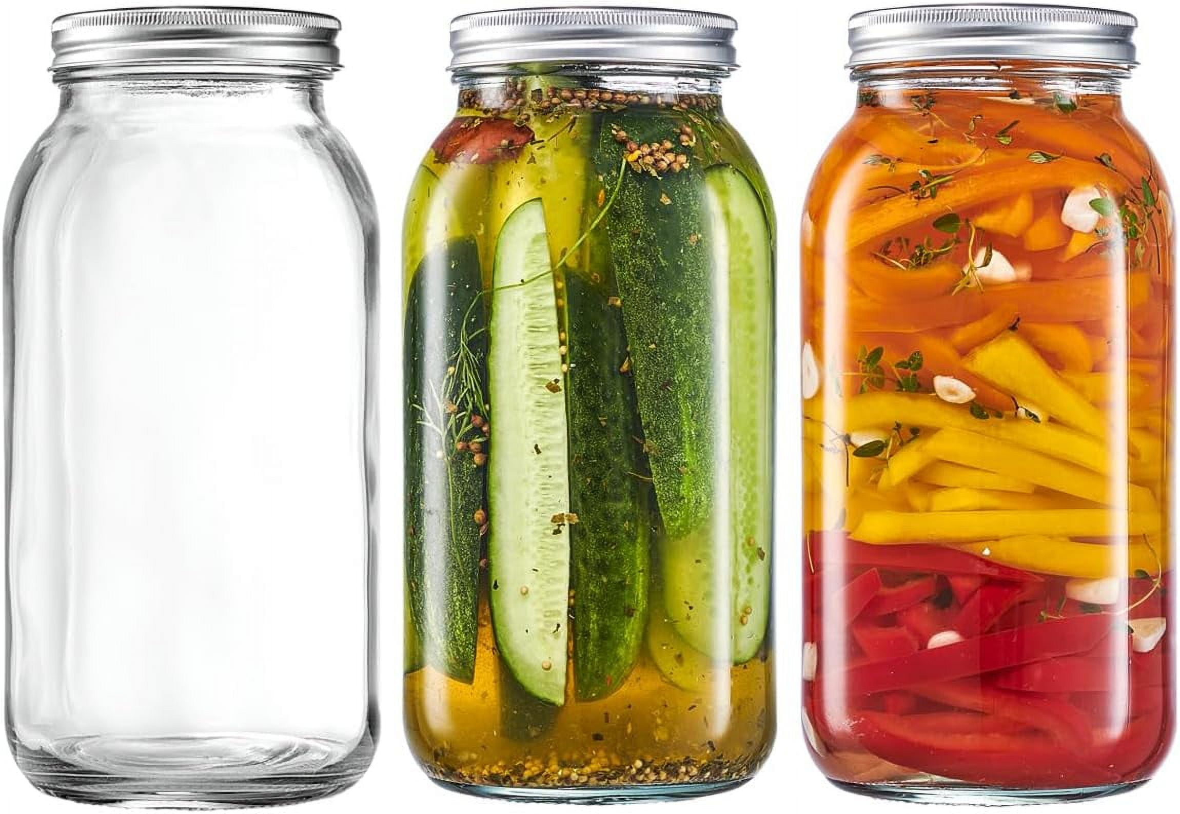 [3 64 oz wide mouth glass mason jars with metal airtight lids and ...