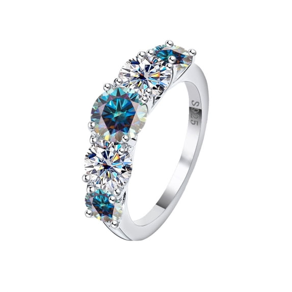 3.6CTTW 5 Stone Moissanite Rings for Women D Color VVS1 Clarity ...