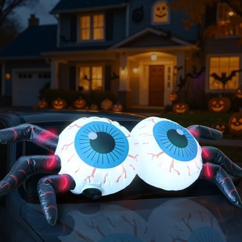 3.6FT Halloween Inflatables Eyeballs Outdoor Decorations Build-in LEDs ...
