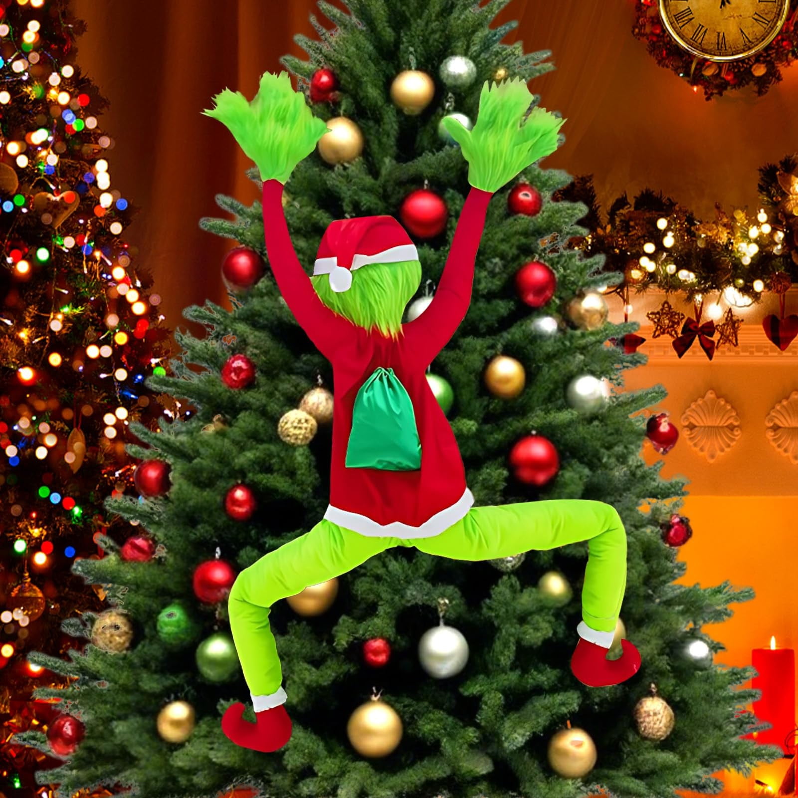 3.6FT Hanging Grinch Christmas Decorations Grinch Climbing Wall ...