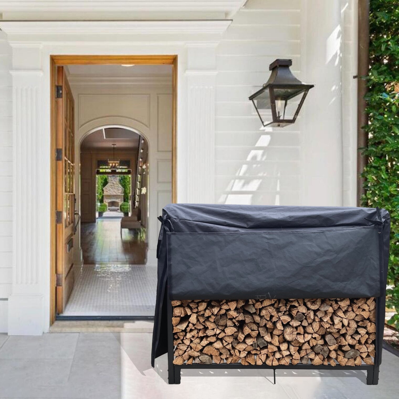 3.6FT Outdoor Firewood Rack Holder for Fireplace Wood Storage ...