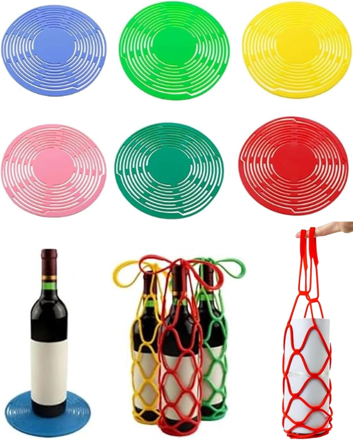 3/6PCS Multifunctional Mesh Coaster, Multi-Use Silicone Storage Bag ...