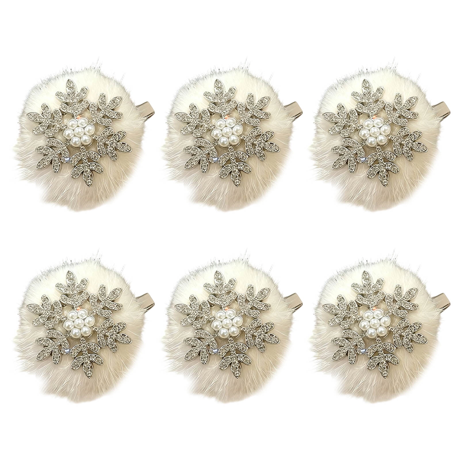 3. 6Pcs Christmas Snowflake Rhinestone Barrettes With Pearls, Elegant ...