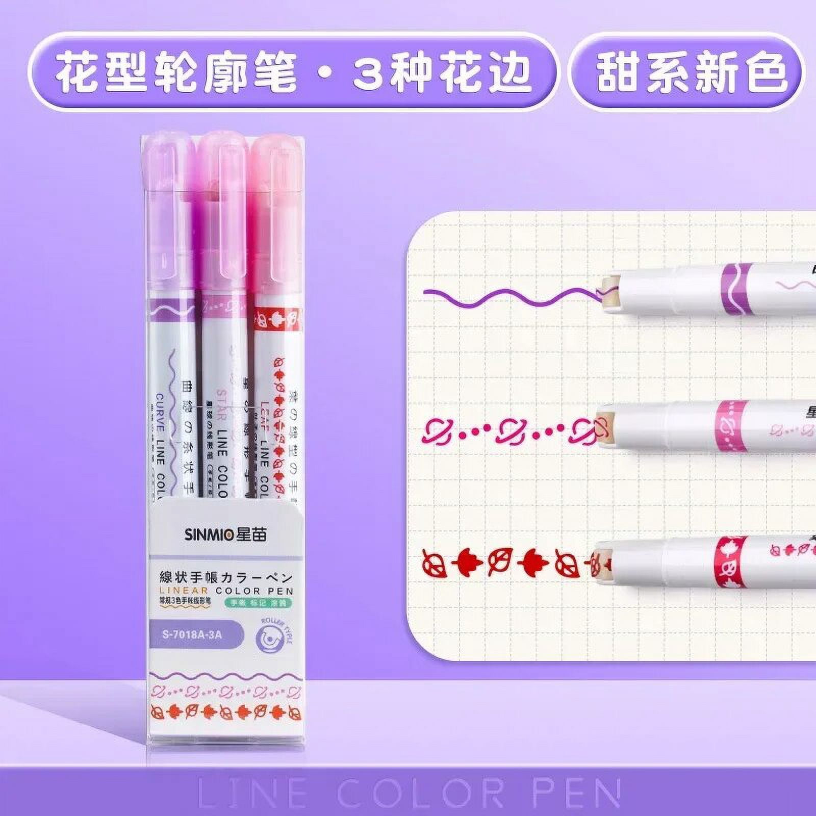 3/6Pcs/set Kawaii Flowers Line Shaped Highlighter Pens Roller Tip Curve ...