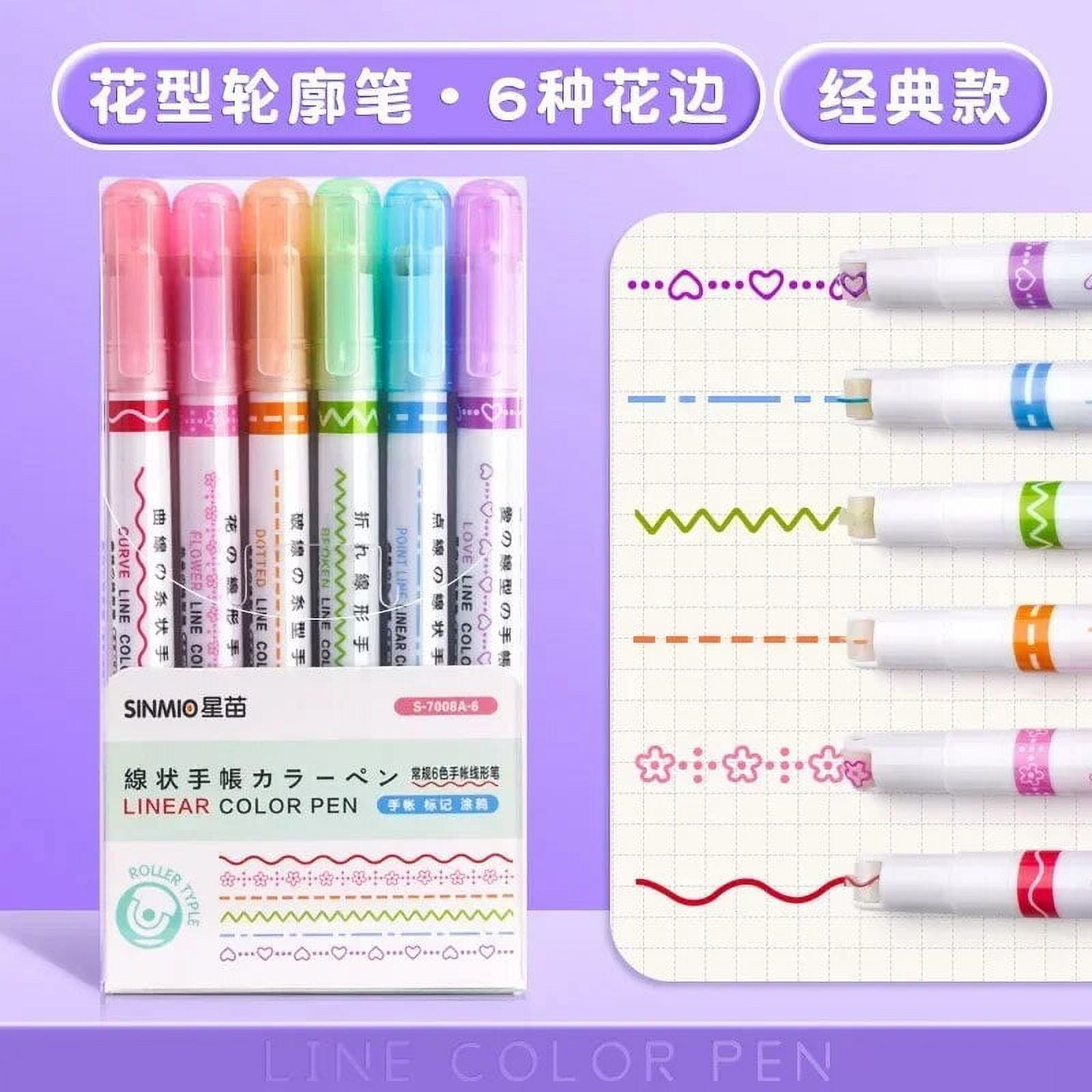3/6Pcs/set Kawaii Flowers Line Shaped Highlighter Pens Roller Tip Curve ...
