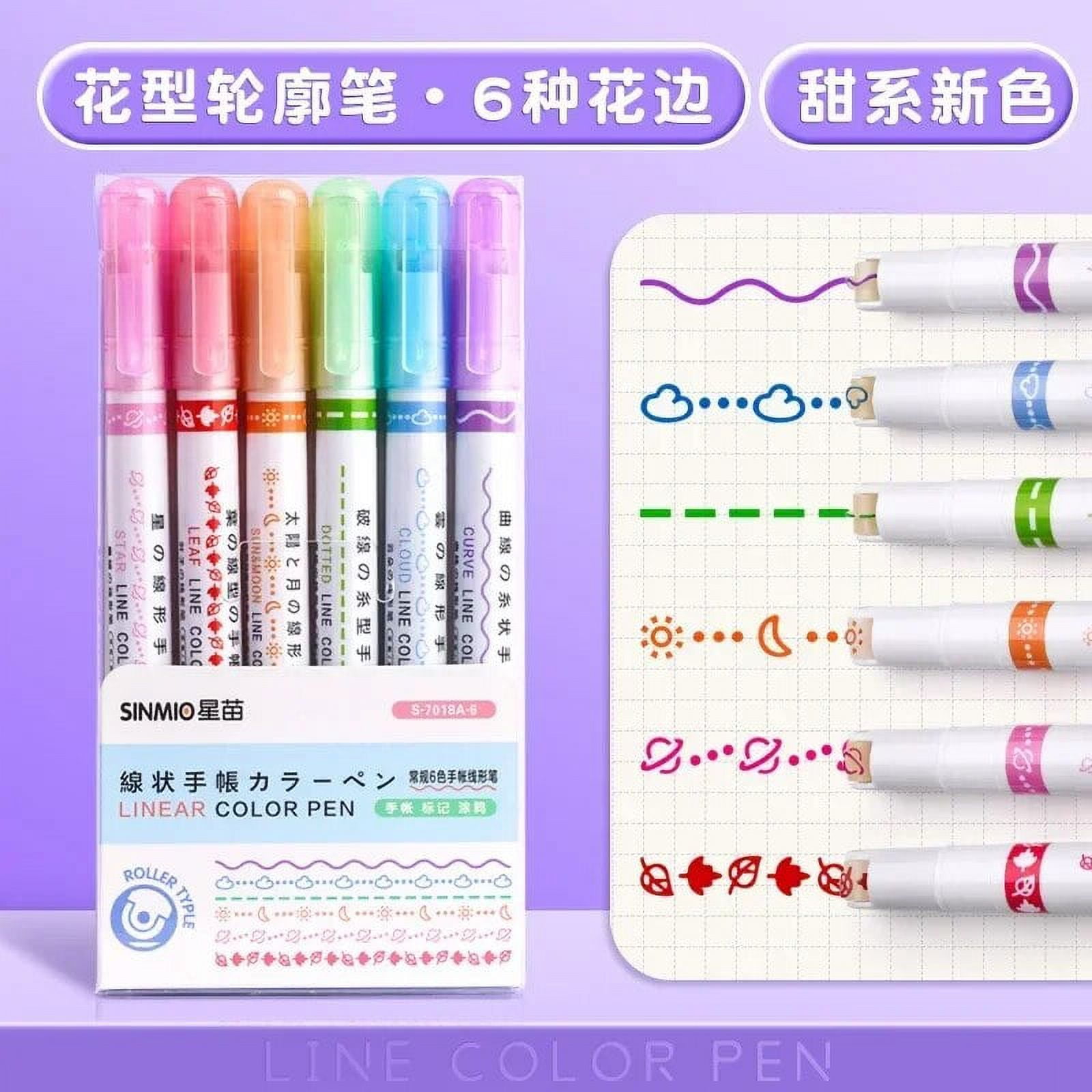 3/6Pcs/set Kawaii Flowers Line Shaped Highlighter Pens Roller Tip Curve ...