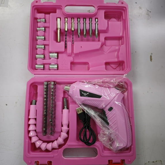 3.6V Pink Cordless Electric Screwdriver - Rechargeable Battery, High ...