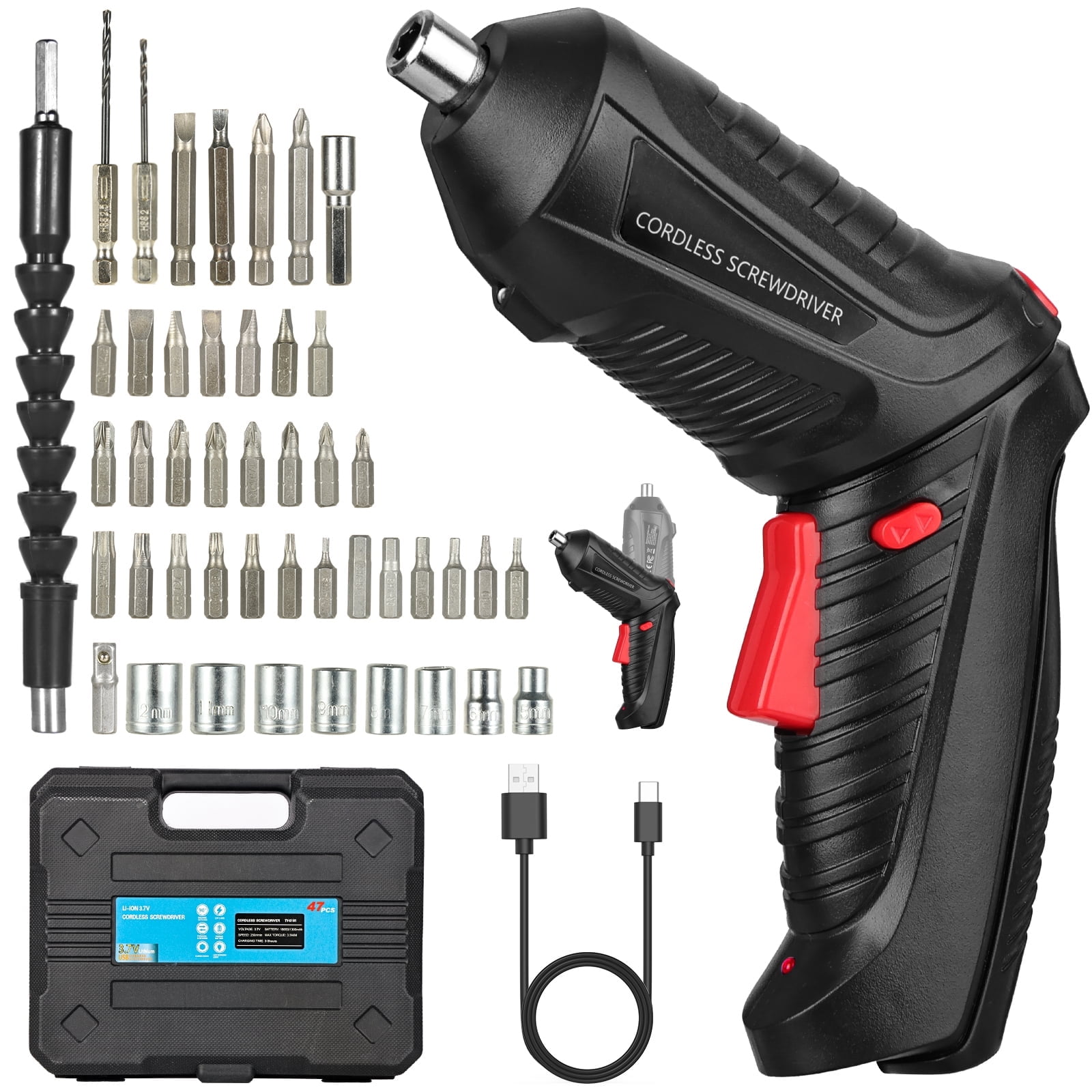 3.6V USB Electric Screwdriver Set, 47PCS Cordless & Rechargeable Mini ...