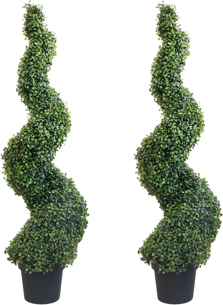 3.6ft Topiary Trees, Outdoor Artificial Topiaries Boxwood Spiral Trees ...